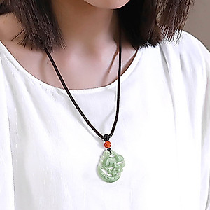 Feng Shui Jade Necklace Natural Nephrite Jade Necklace Auspicious Rabbit Charm Pendant Necklace w/Cord Green Jade Amulet Talisman Stone Attract Wealth Good Luck Unisex