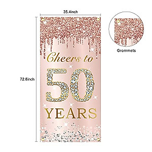 50th Birthday Door Banner Decorations for Women, Rose Gold Pink Cheers to 50 Years Birthday Door Cover Backdrop Party Supplies, 50 Year Old Birthday Poster Sign Photo Booth Props