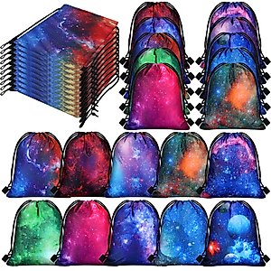 Lothee 30 Pcs Galaxy Party Favor Bags Space Drawstring Bags Starry Night Sky Backpack Galaxy Treat Candy Bags Birthday Party Supplies for Kids Gifts(Novel Style)