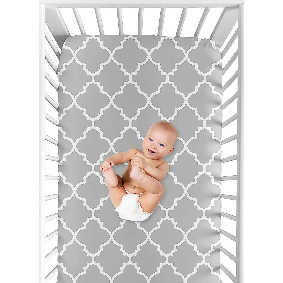 Fitted Crib Sheet for Gray and White Trellis Collection Baby/Toddler Bedding - Trellis Print