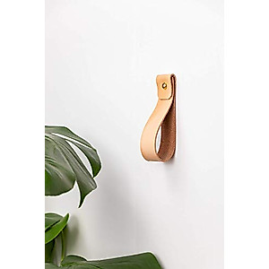 KEYAIIRA - Medium Natural Leather Wall Hook, wall hanging strap towel hook for wall leather loop strap for scarf storage boat paddle holder minimal towel bar rack storage