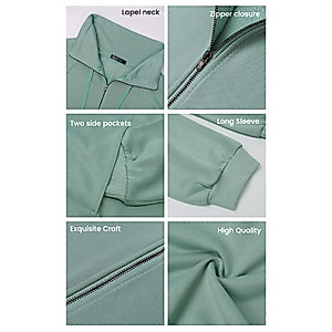 PRETTYGARDEN Women’s Casual Long Sleeve Lapel Zipper Sweatshirt Drawstring Loose Pullover Tops Green