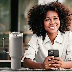 COKTIK 40 oz Tumbler With Handle and Straw Lid, Vacuum Insulated Travel Coffee Mug Stainless Steel Insulated Cup for Beverages, Leak-proof, Cupholder Friendly(Grey)