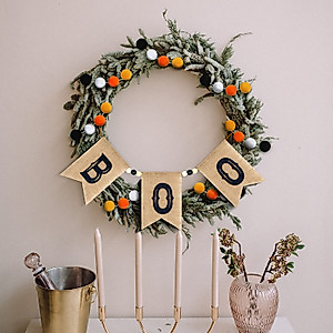 Halloween Banner Burlap Boo Banner Fireplace Banner Wool Felt Ball Garland Happy Halloween Banner Halloween Decor for Party Halloween Birthday Fireplace Carnival Decorations