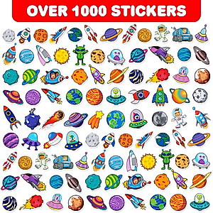 ArtCreativity Space Stickers for Kids, Over 1000 Bulk Stickers, Kids’ Arts & Crafts Supplies, Great Space Party Favors, Goodie Bag Fillers for Kids - Assorted Space Themed Stickers for Boys & Girls