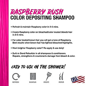 Raspberry Color Depositing Shampoo - Hot Pink Semi Permanent Hair Color with BondHeal Bond Rebuilder - Magenta Hair Dye 6.4 oz