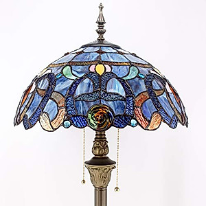 WERFACTORY Tiffany Floor Lamp Blue Purple Cloudy Stained Glass Standing Reading Light 16X16X64 Inches Antique Pole Corner Lamp Decor Bedroom Living Room Home Office S558 Series
