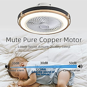 LTOF 19.5inch LED Ceiling Fan with Lights, Ceiling Fan with Remote Control, 3 Colors Flush Mount Ceiling Fan, 6 Wind Speeds Enclosed Ceiling Fan, Black Low Profile Ceiling Fan with Light.
