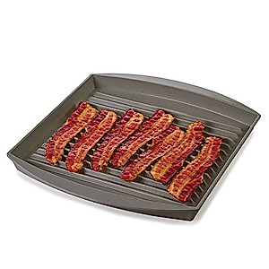 Prep Solutions by Progressive Microwave Large Bacon Grill - Gray, up to 6 Strips of Bacon, Cook Frozen Snacks, Frozen Pizza, Measures 12.5" L x 10" W