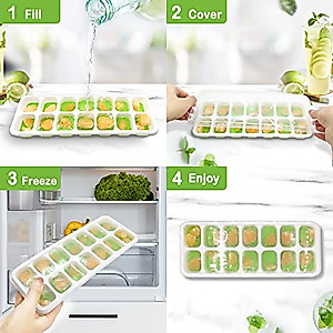 Ice Cube Tray, Silicone Ice Tray with Stackable and Spill-Resistant Lid, Easy Release Ice Cube Trays for Freezer, BPA Free Reusable Ice Trays for DIY Flavor (2 Pack)