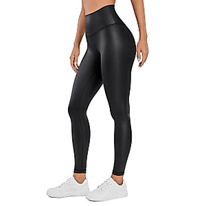 CRZ YOGA Butterluxe Matte Faux Leather Leggings for Women 28" - High Waisted Stretch Ankle Leather Pants Pleather Tights Faux Leather Black Medium