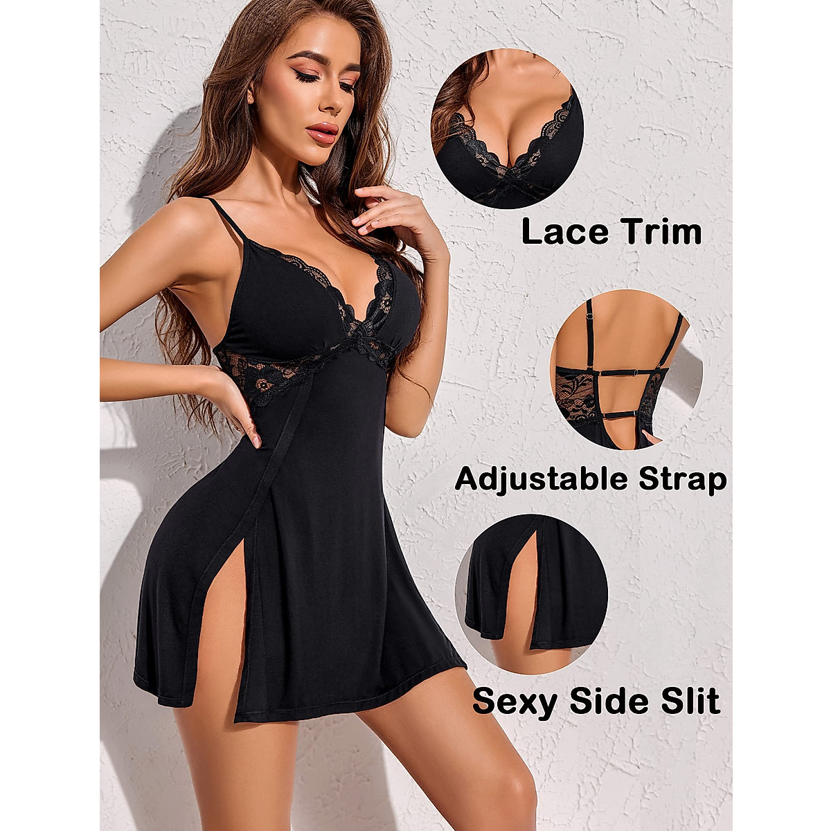 Avidlove Sexy Nightgowns for Women Lace Chemise Lingerie Full Slip Low Back Sleepwear Dress Black