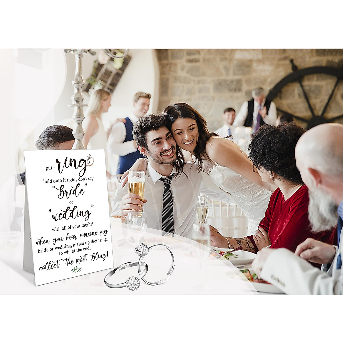 Don't say Bride or Wedding Game, Put a Ring on It Bridal Shower Game with 50 Fake Rings, Bridal Shower Decorations, Bachelorette Hens Party Game, Wedding Shower Supplies - 01