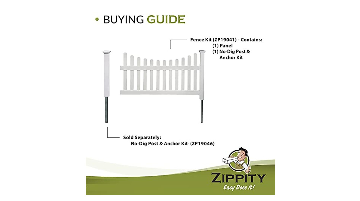 Zippity No Dig Fence System - Easy Install White Vinyl Fence