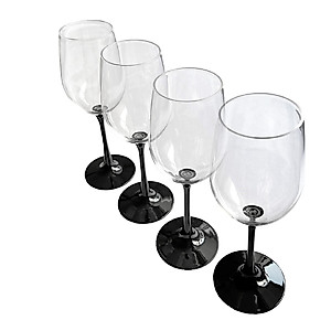 Lily's Home Unbreakable Stemmed White Wine Glasses, Made of Non Breakable Shatterproof Plastic, Indoor and Outdoor Drinkware, Reusable and Dishwasher-Safe, 13 oz. Each, Set of 4 (Black Stem)