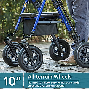 ELENKER Upright Rollator Walker, Stand Up Rolling Walker with 10’’Big PU Wheels and Adjustable Padded Armrests for Seniors from 4’8”to 6'4” (Blue)