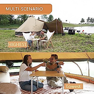 KingCamp Bamboo Folding Adjustable Aluminum Frame Carry Bag Height Lightweight Portable Camping Table for Outdoor Hiking Picnic, 25.6x19.6x17.7/20.5/25.6in, Yellow_25.6"x19.6" Upgrade