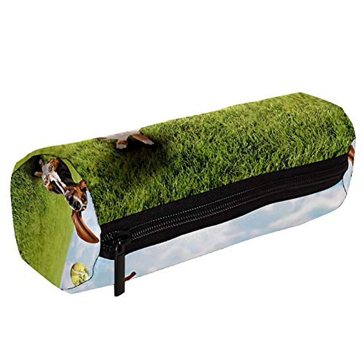 Basset Hound Dog Chasing Tennis Ball Pencil Bag Pen Case Stationary Case Pencil Pouch Desk Organizer Makeup Cosmetic Bag for School Office