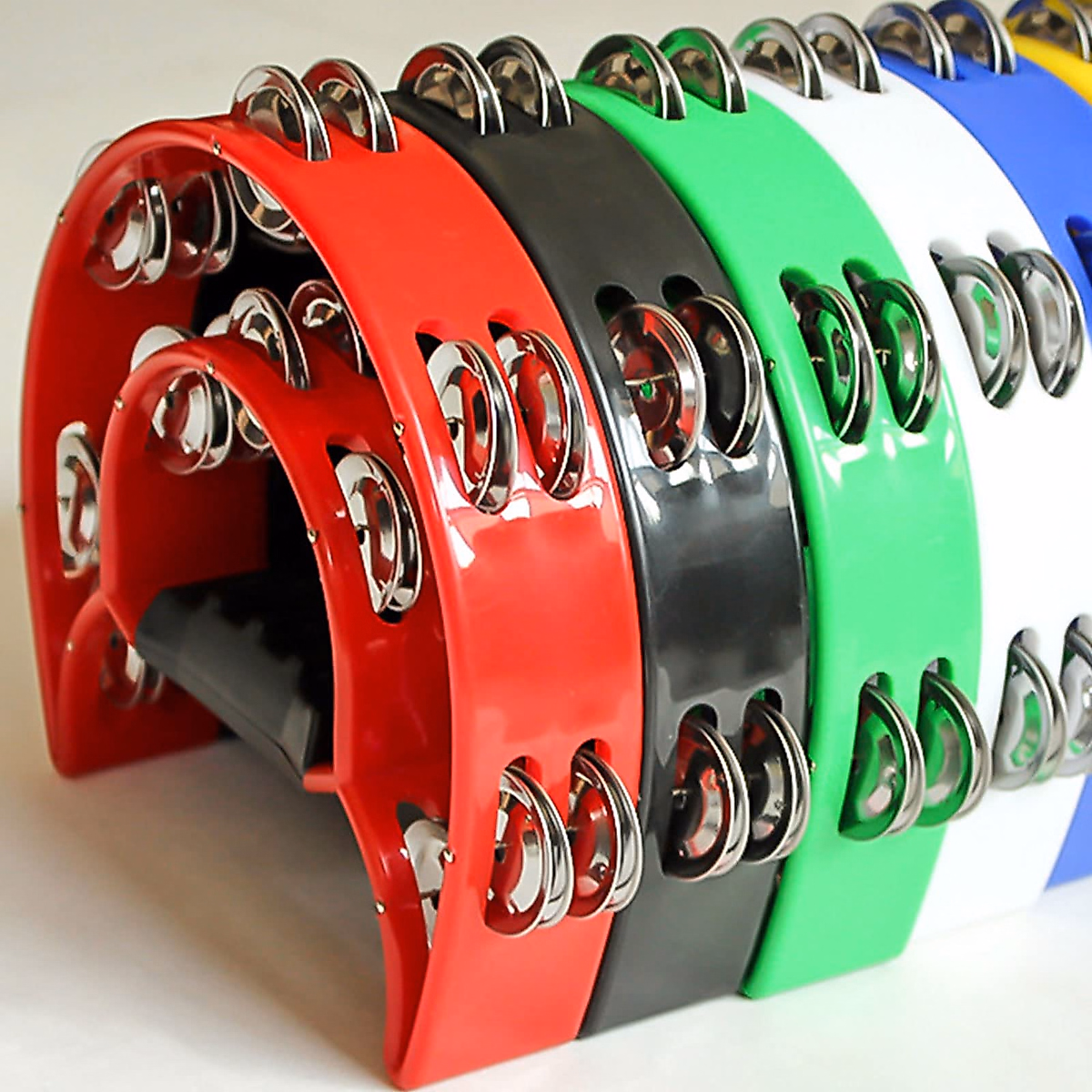 2Pack Double Row Tambourine for Adult,Hand Held Metal Jingles Percussion Percussion-Half Moon Tambourine Drum Musical,for Adult,Church, KTV, Party and Gifts (Blue+Red)