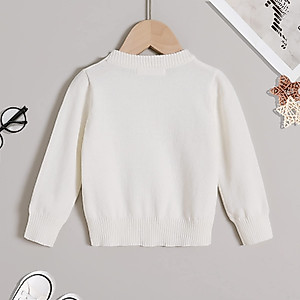 Baby Boys Girl Organic Cotton Sweater Tops Kids Fall Winter Knit Sweater Solid Color Outfit 1-5T (White, 18-24 Months)
