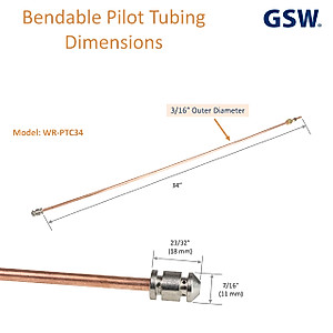 GSW WR-PTC34 3/16"OD x 34"L Bendable Pilot Tubing with Pilot Tip, Nut & Sleeve, Chinese Wok Range Accessory for Commercial Restaurant Kitchen Gas Equipment