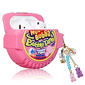 Lupct for Airpod 2/1 Silicone Case, Soft Cartoon Fashion Cute Food Design Air Pods Cover Kids Girls Women Funny Headphone Fun Cool Unique Kawaii Keychain Cases for AirPods 2&1 (Popo Candy Chain)