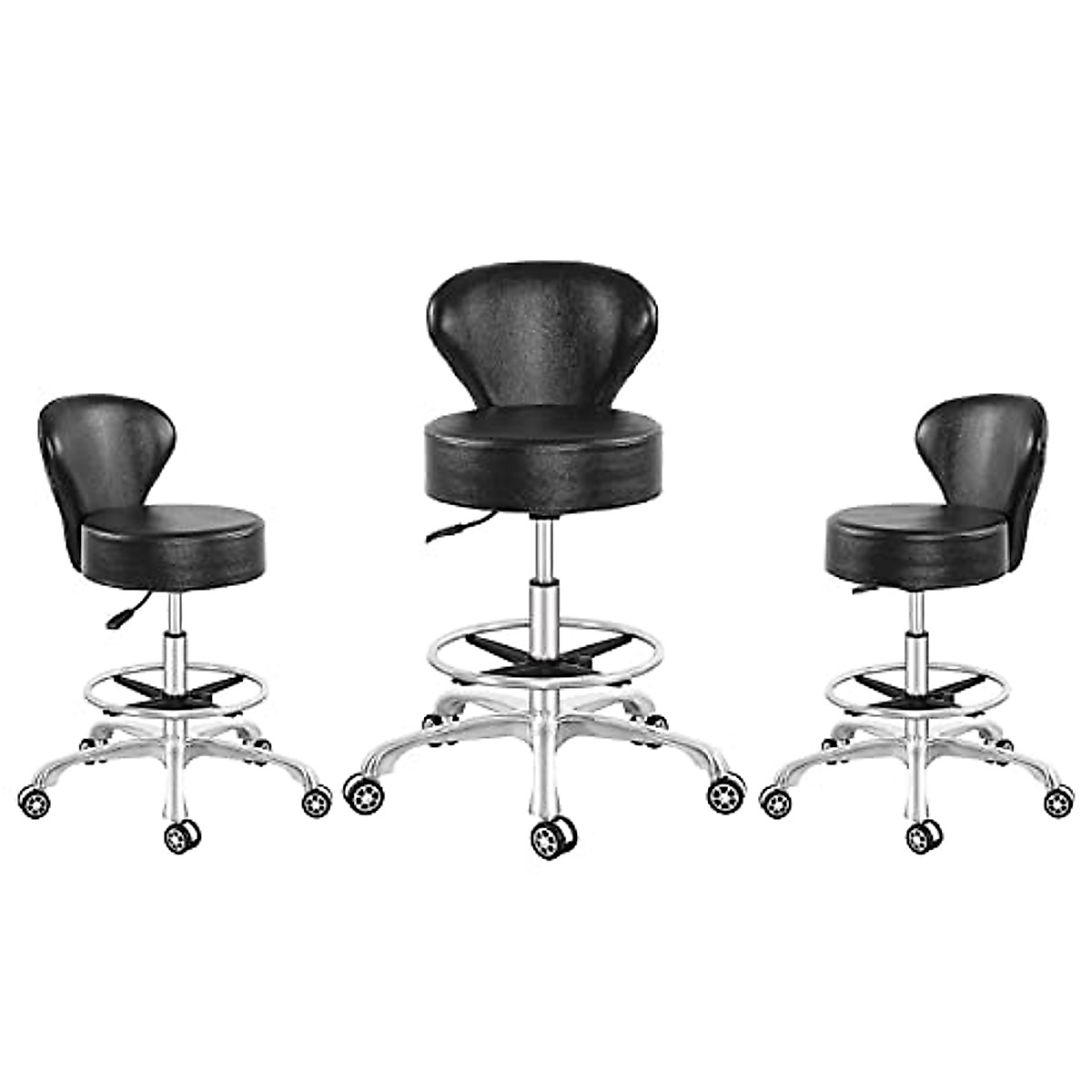 Hydraulic Rolling Stool Desk Chair Drafting Adjustable with Backrest Heavy Duty for Office Kitchen Medical Dentist Shop and Home (with Footrest)