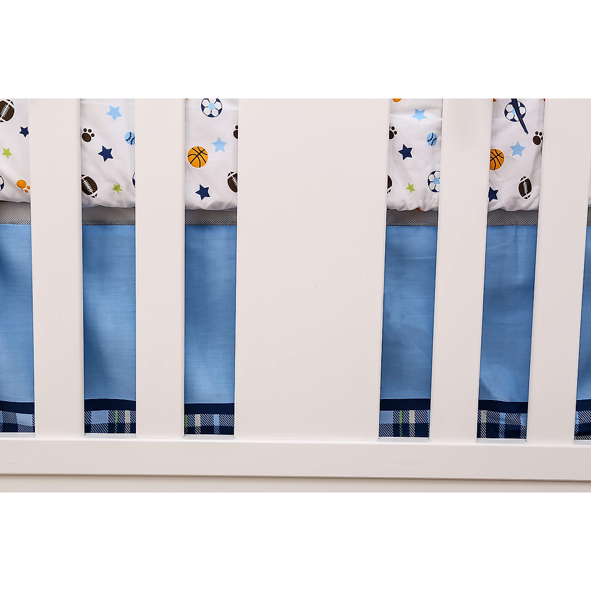 Brandream Sport Baby Crib Bedding Sets for Boys | Champ Star Dogs in Baseball Basketball Football and So On| 3-Piece Patchwork Nursery Set Blue - Baby Quilt, Fitted Crib Sheet, Crib Skirt Included