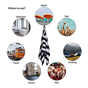 LULUHOME Plush Oversized Beach Towel - Fluffy Cotton Thick 36 x 70 Inch Navy Blue Striped Pool Towels, Large Summer Cabana Swimming Towel for Adults