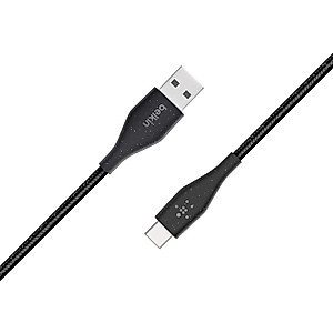 Belkin DuraTek Plus USB C to USB Cable - USB-A Cable W/ Leather Strap - Ultra-Strong Charging Cable W/ Flexible Insulation - Compatible W/ iPads, Samsung Galaxy, Google Pixel & More - 4ft (Black)
