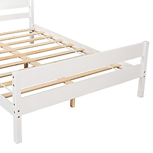 LostCat Full Size Bed Frame with Headboard and Footboard, Wooden Platform Bed Frame for Girls Boys,No Box Spring Needed/Easy Assembly, White