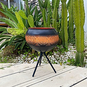 Larekook Outdoor Lantern Flickering Flame Light Solar Floor Lamp Waterproof Retro Lantern Metal Brazier Light Decor for Yard Patio Garden （Auto On/Off）