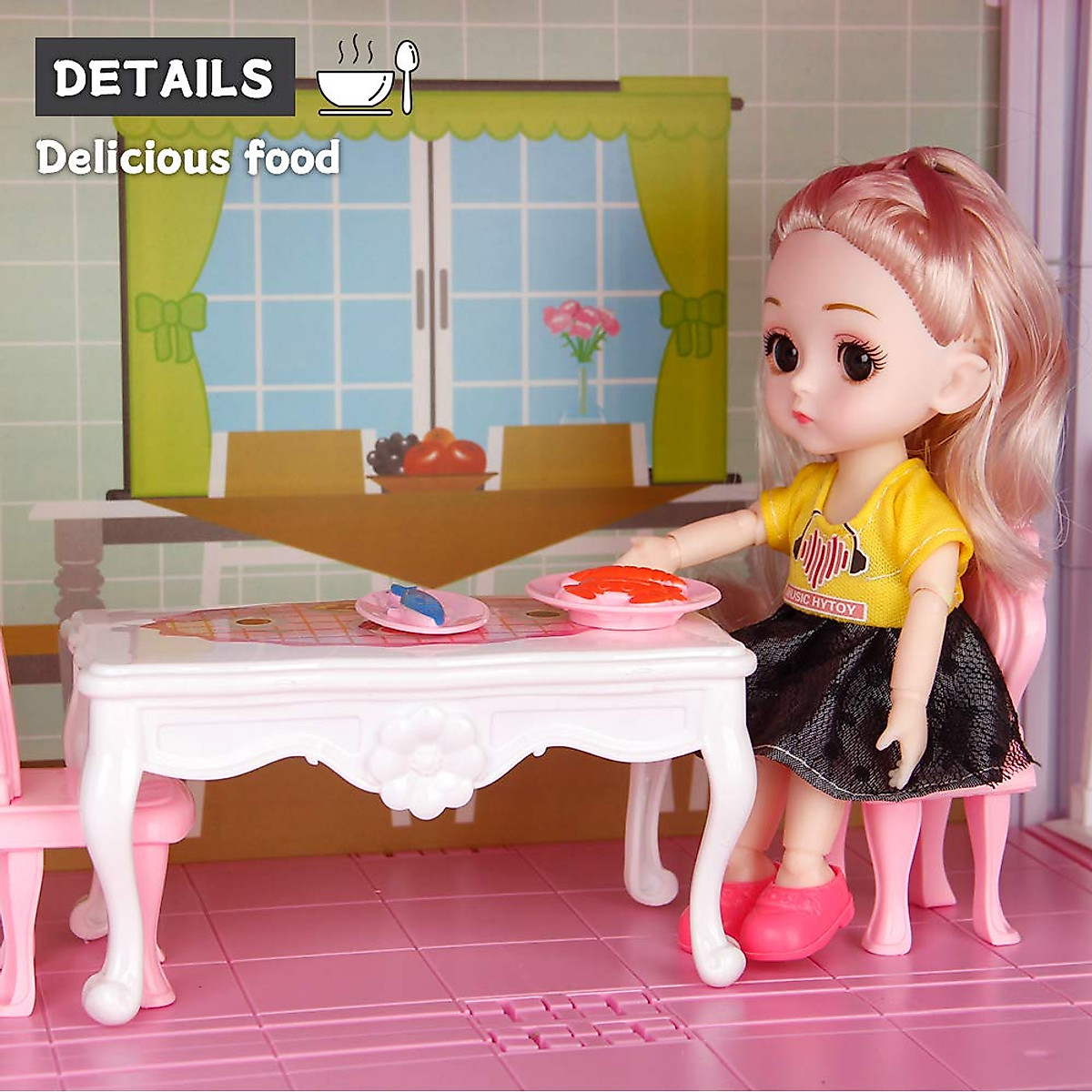 Elf Lab Dollhouse Building Toys, Princess Doll House, Playset with Lights, Furniture, Accessories and Dolls, Cottage Pretend Doll House Set, Creative Present for Girls Toddlers (4 Rooms)