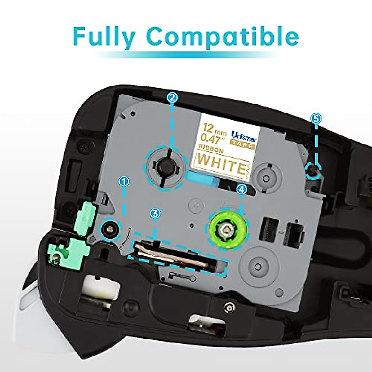 Unismar Satin Ribbon Tape Compatible for Brother TZe-R231 TZe-R234 TZe-RE34 TZe-RN34 TZe-RW34 12mm 0.47'' Ribbon Tapes for Brother Ptouch PT-D210 PT-D220 PTH110 PTD400AD Label Maker, 5-Pack