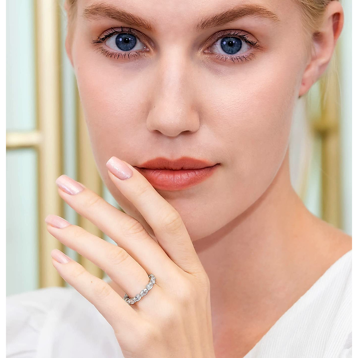 Hoops & Loops Sterling Silver Cubic Zirconia 5x3mm Oval-cut Eternity Band Ring