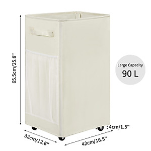 Chrislley 90L Rolling Laundry Basket Large Laundry Hamper with Wheels Collapsible Clothes Hamper Rolling Tall Laundry Storage Cart Foldable Clothes Organizer (Beige)