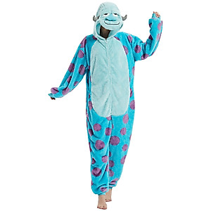Sqlszt Animal Sulley Monster Onesie Adult Sullivan One Piece Pajamas Unisex Cosplay Costume For Women Men Blue S