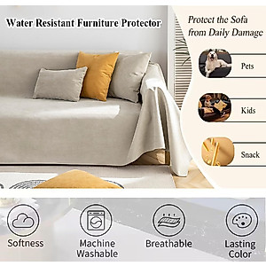 STACYPIK Waterproof Beige Sofa Cushion Covers Dog Couch Cover for 3-4 Cushion Couch Water Resistant Slipcover Furniture Protector Non-Slip Pet Protector Cover Leak Proof Couch Cover-71X134IN