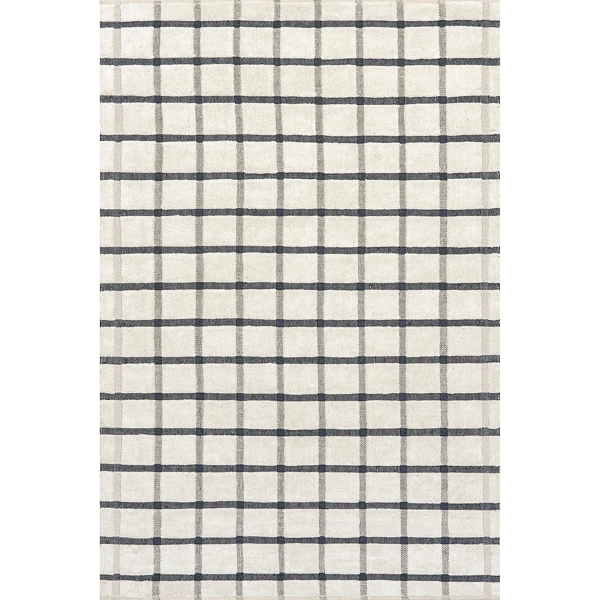 Rugs USA x Emily Henderson Rowena Checked Wool Area Rug, 2x8, Ivory