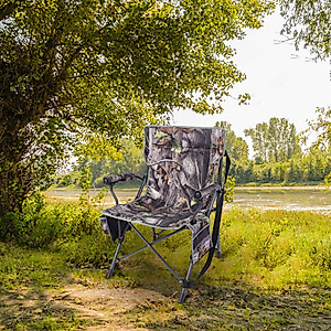 REDCAMP Oversized Hunting Chairs for Blinds, Portable Camping Chairs for Adults Heavy Duty, Hard Arms Folding Chairs for Outside Outdoor with Carry Bag, Camouflage