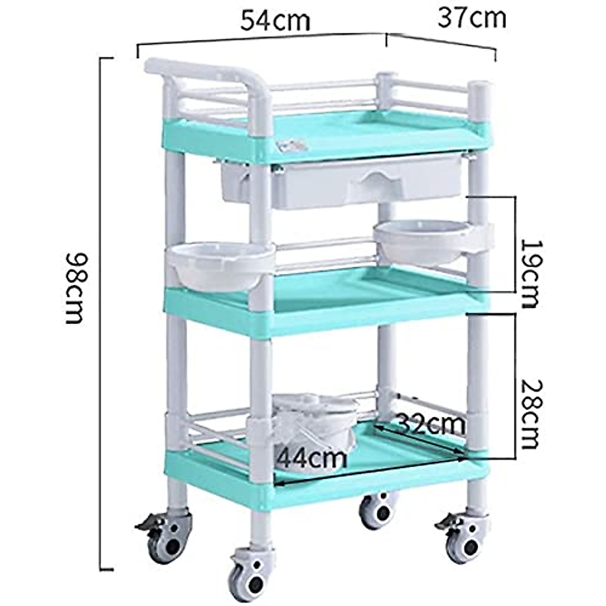 Cart Trolley, Lab Clinic Serving Cart Trolley Trolley On Wheels Portable Medical Utility Cart with Drawers & Dirt Bucket, 3 Tier Beauty Salon Equipment Rolling Trolley On Wheel, 220-330lbs Load Capaci