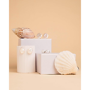 Woman Pearl Earrings Freshwater Cultured Keshi Pearls in White and Gray by SECRET & YOU | Sterling Silver 925 | Available in 10 sizes from 7-8 mm to 15-16 mm