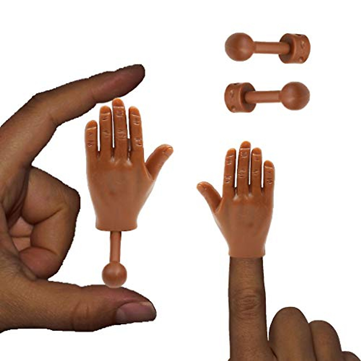 Daily Portable Dark Skin Tone Tiny Finger Hands 2 Pack - Little Finger Puppets, Mini Rubber Flat Hand, Miniature Small Hand Puppet Prank from Tiktok - 1 Left and Right Finger Hands