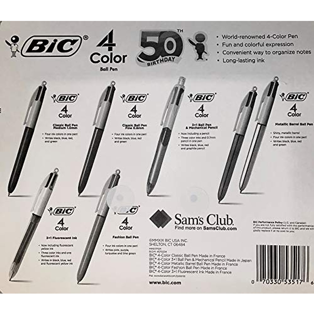 BiC 4-Color Ball Pens Long-Lasting Ink, 7 Count