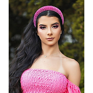 Wecoe Rhinestone Headband Women Rose Red Headband Fashion Padded Headband Fancy Bling Diamond Sparkle Crystal Beaded Headband Cute Hair Band Holiday Hair Accessories For Women Girls Sweetest Day Gifts