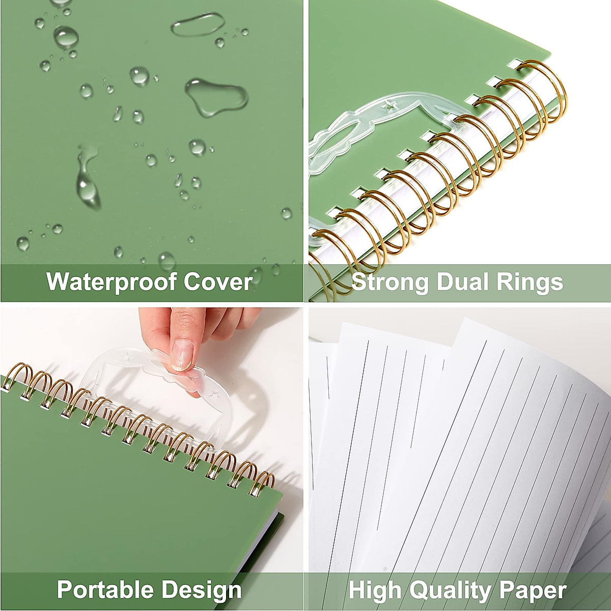 Yoment Top Spiral Notebooks,Top Bound Notebooks Lined 6"x 9",College Ruled Waterproof Cover Notepad,80 sheets(160 Pages),Durable Meeting Notebook for School and Office Business,Green