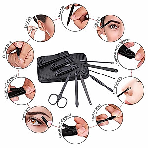 Glamne Manicure Set Nail Clippers Kit Professional Stainless Steel Nail Care Tools with Leather Travel Case 10 in 1 Black