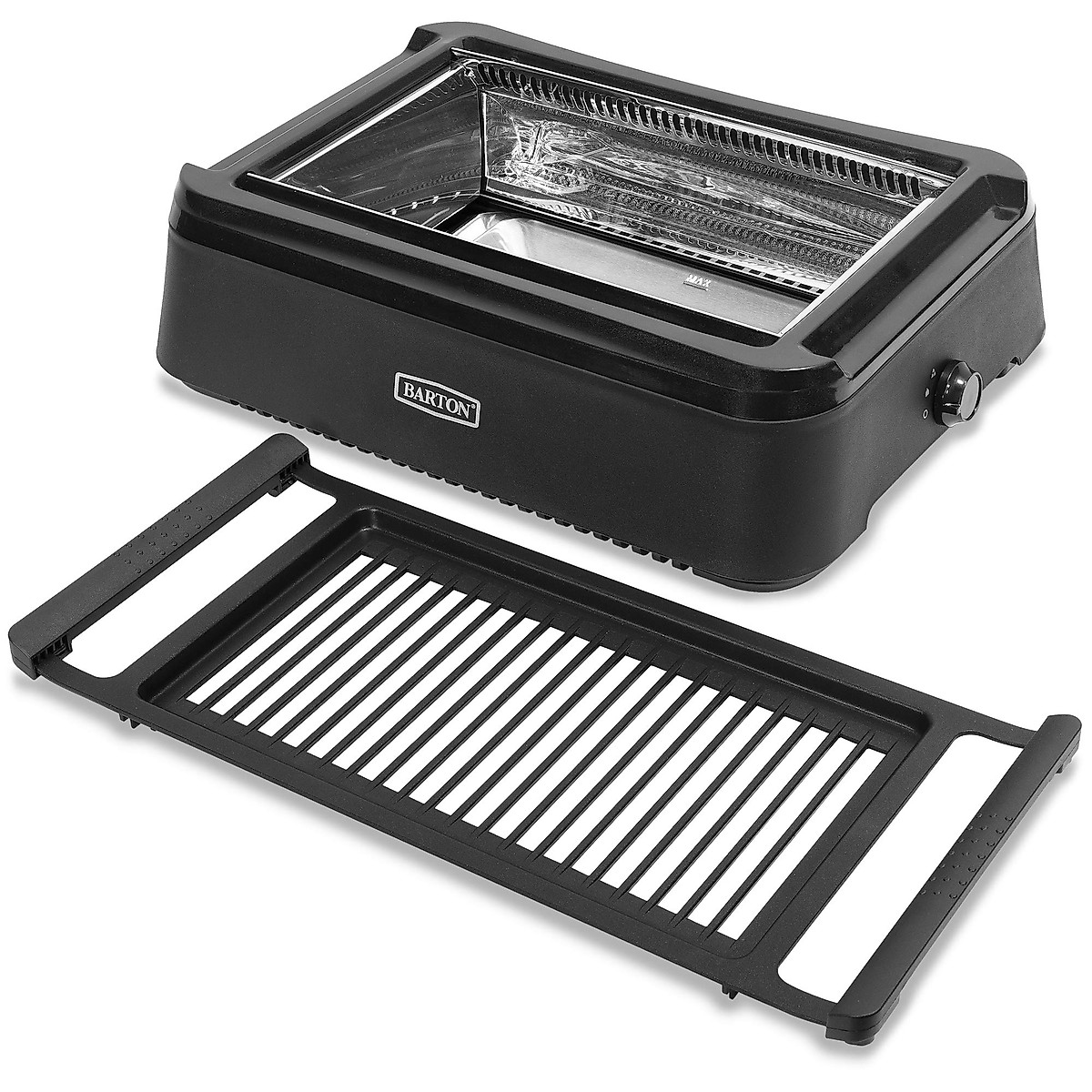 Barton Electric Smokeless Indoor Infrared Instant Heating Adjustable Temperature Knob BBQ Grilling Non-Stick Grate and Drip Tray, Black