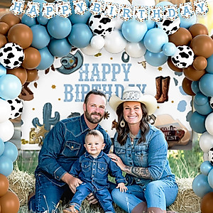 Hombae Cowboy Party Decorations, Cowboy Theme Birthday Supplies, Blue Western Rodeo Wild West Horse Birthday Decorations for Boys, Backdrop Balloon Banner Tablecloth Cake Topper Plates Napkins Forks