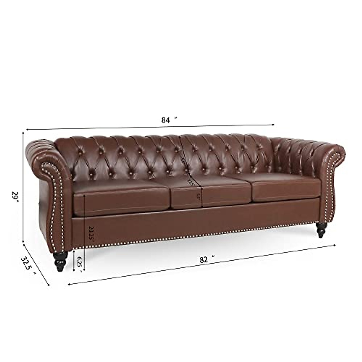 Melpomene Modern Faux Leather 3 Pieces Sofa Set Furniture, Including 3-Seater Sofa and 2 Sofa Chairs with Rolled Arm for Living Room(Brown,1+1+3 seat)